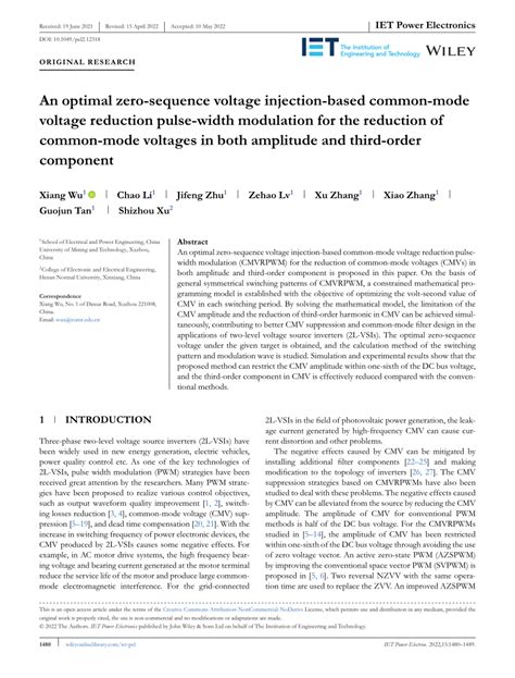 Pdf An Optimal Zero‐sequence Voltage Injection‐based Common‐mode