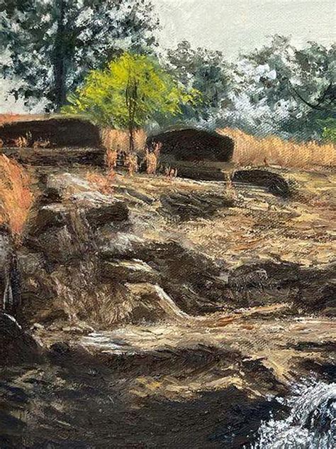 Waterfall Landscape View Oil Painting By Somnath Harne Exotic India Art
