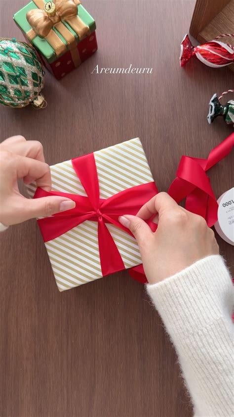 아름드리 선물포장 Areumdeuri T Wrapping Ribbon Bow🩵🤎 하늘색 벨벳리본과 브라운 상자 선물포장 Holiday T Wrapping