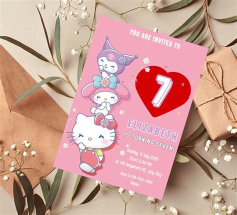 Kawaii Hello Kitty My Melody Kuromi Sanrio Pink Birthday Inv Inspire