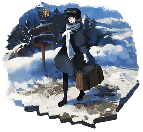 Safebooru 1girl Bag Bangs Black Coat Black Footwear Black Hair Black