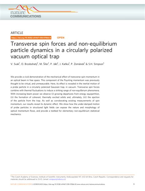 Pdf Transverse Spin Forces And Non Equilibrium Particle Dynamics In A