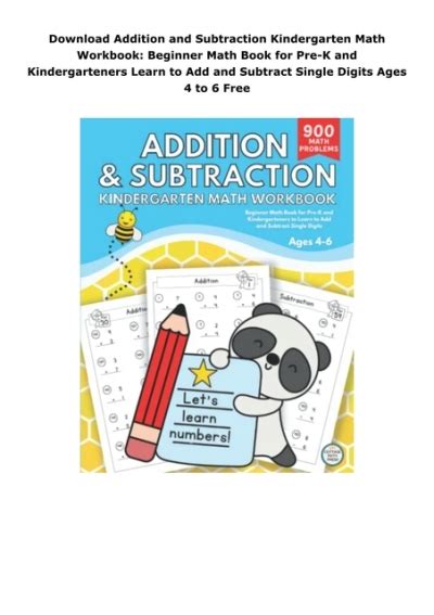 Download Addition And Subtraction Kindergarten Math Workbook Beginner