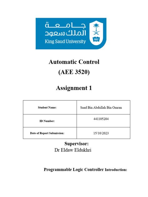 Assignment 2 Control Pdf Programmable Logic Controller Automation