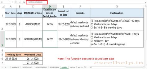 workday function to find working days excel help