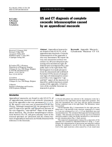 Pdf Us And Ct Diagnosis Of Complete Cecocolic Intussusception Caused By An Appendiceal