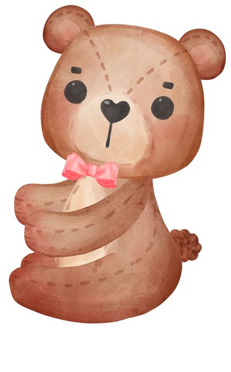 Cute Valentine Brown Teddy Bear With Red Bow Watercolour Hand Drawing 15080999 Png