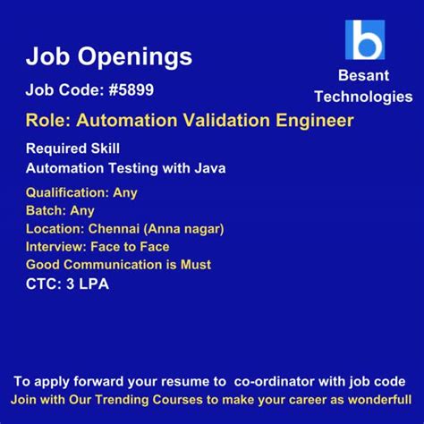 Besant Technologies On Linkedin Java Automationtesting Softwaretesting Softwaretester Jobs