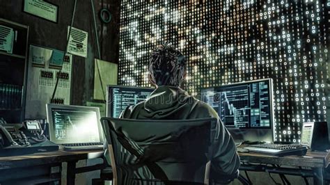 A Man Engrossed In His Computer Work Typing Furiously With A Focused Expression Stock