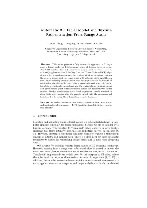 Pdf Automatic 3d Facial Model And Texture Reconstruction From Range Scans