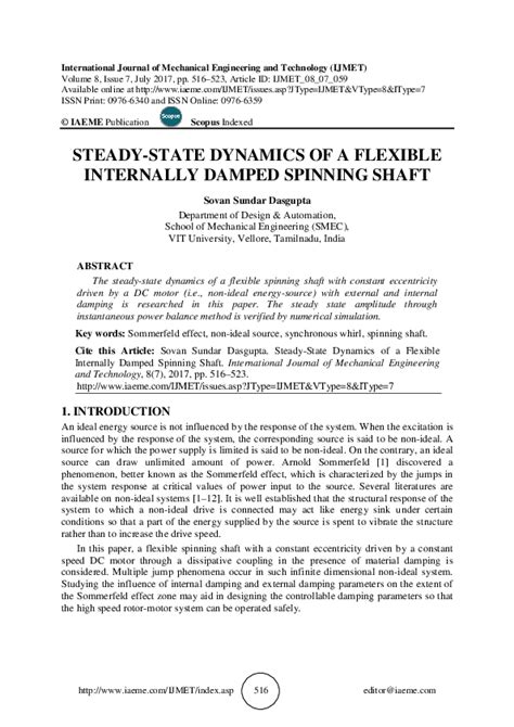 Pdf Steady State Dynamics Of A Flexible Internally Damped Spinning Shaft