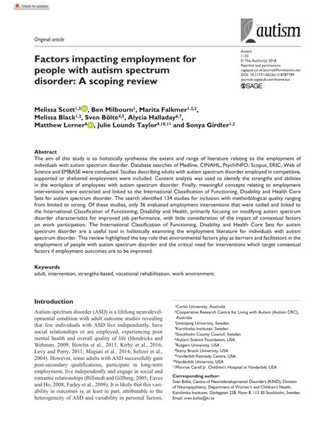 Pdf Factors Impacting Employment For People With Autism Spectrum
