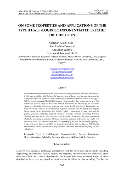 Pdf On Some Properties And Applications Of The Type Ii Half Logistic Exponentiated Frechet
