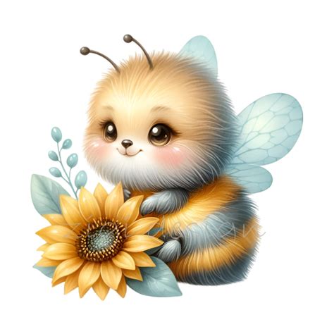 12 Png Sunflower Bee Clipart Floral Bumblebee Illustration Spring