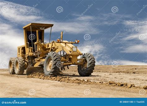 Grader Is Working On Road Construction Grader Industrial Machine On Construction Of New Roads