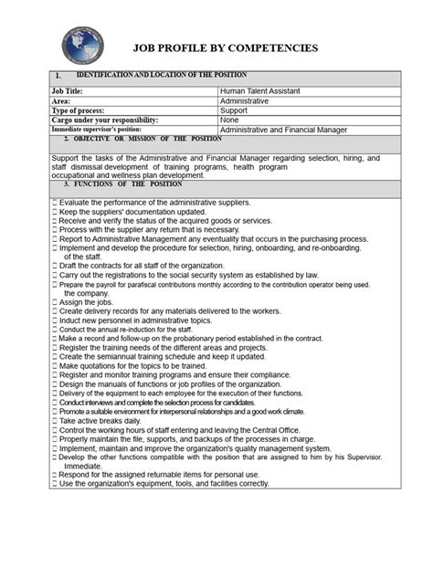 Human Talent Assistant Job Profile Pdf Employment Occupational