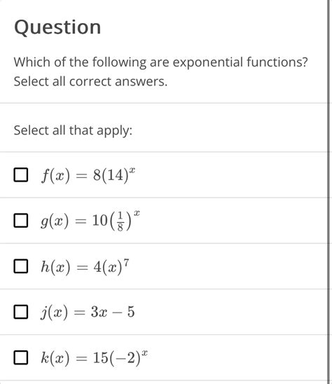 Solved Which Of The Following Are Exponential Functions Chegg