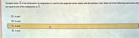 Solved Consider Vector Veca In Two Dimensions Its Magnitude Is A