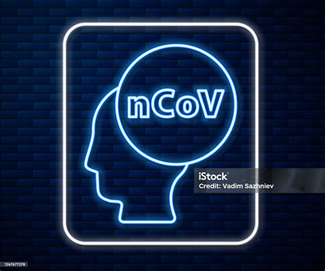 벽돌 벽 배경에 고립 된 빛나는 네온 라인 코로나 바이러스 2019ncov 아이콘 박테리아와 세균 세포암 미생물 곰팡이 벡터 일러스트레이션 0명에 대한 스톡 벡터 아트 및