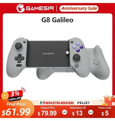 Gamesir G8 Galileo Type C 게임 패드 Iphone 15 용 홀 효과 스틱이있는 휴대 전화 티몬