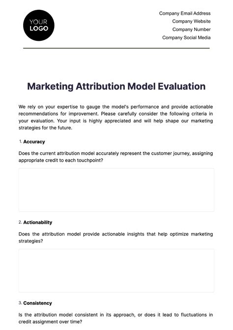 Free Marketing Attribution Model Evaluation Template To Edit Online