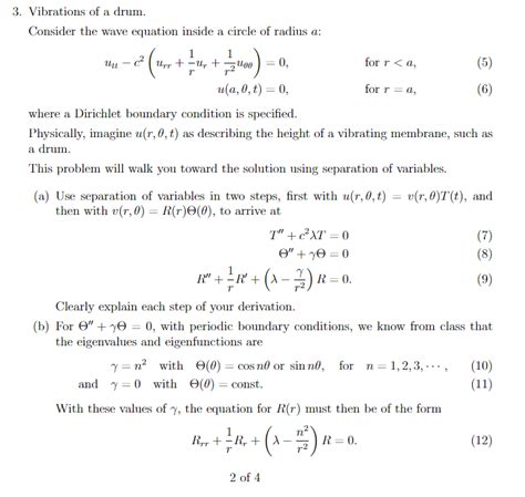 Solved Vibrations Of A Drum Consider The Wave Equation Chegg Com