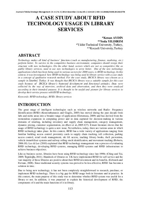 Pdf A Case Study About Rfid Technology Usage In Library Services