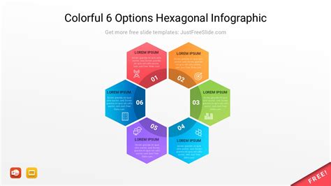 Colorful 6 Options Hexagonal Infographic Just Free Slide