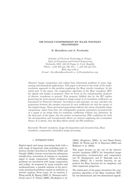 Pdf Mr Image Compression By Haar Wavelet Transform