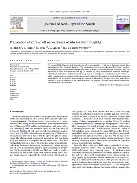 Pdf Preparation Of Core Shell Nanospheres Of Silica Silver Sio2 Ag