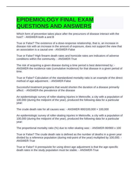 Epidemiology Final Exam Questions And Answers Epidemiology Stuvia Us