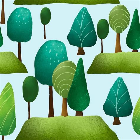Free Vector Beautiful Hand Drawn Greenery Scenery And Tree Pattern