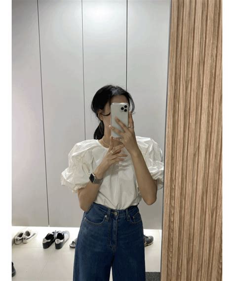 라운드넥 벌룬 셔링 반팔 퍼프 블라우스 하객룩 오피스룩 모임룩 아이보리 에이블리