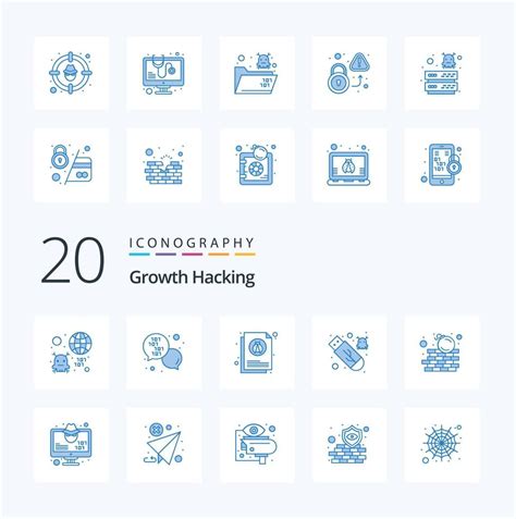 20 Hacking Blue Color Icon Pack Like Virus Stick Message Malware Insect 18291501 Vector Art At