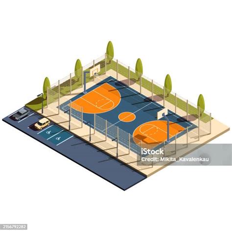 아이소 메트릭 야외 농구 코트 주차장 자동차 벡터 일러스트 레이 션 농구 팀 스포츠에 대한 스톡 벡터 아트 및 기타 이미지 농구 팀 스포츠 농구공 등측투영법 Istock
