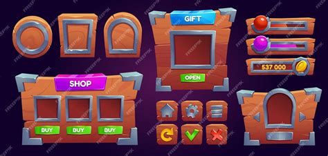 Free Vector Game Ui Interface Icons And Wooden Boards