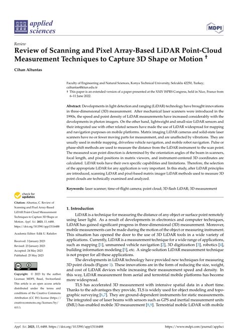 PDF Review Of Scanning And Pixel Array Based LiDAR Point Cloud Measurement Techniques To