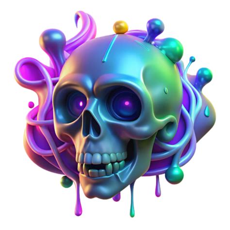 Render Of Iridescent Skull With Abstract Colorful Paint Splashes