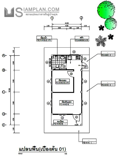 แปลนพื้น แปลนบ้าน รหัส Pp115 แบบบ้านชั้นเดียว 1 ห้องนอน 1 ห้องน้ำ ครัว ห้องรับแขก ระเบียง