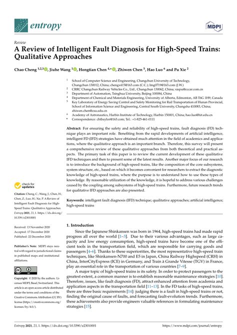 Pdf A Review Of Intelligent Fault Diagnosis For High Speed Trains Qualitative Approaches