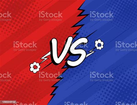 Vs 개념입니다 대 싸움 빨간색과 파란색 복고풍 배경 만화 스타일 디자인 하프톤 번개 현대 평면 스타일 벡터 일러스트 레이 션 개념에 대한 스톡 벡터 아트 및 기타 이미지