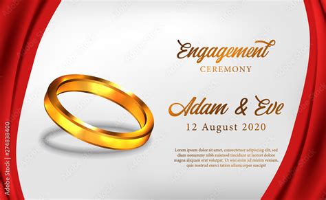 3d Golden Ring Engagement Ceremony Propose Wedding Romantic Poster Banner Template Stock Vector