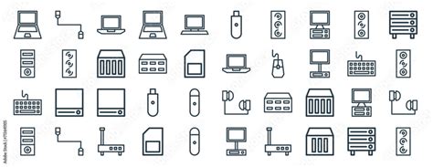 Linear Pack Of Computer Hardware Line Icons Linear Vector Icons Set Such As Usb Cable Usb