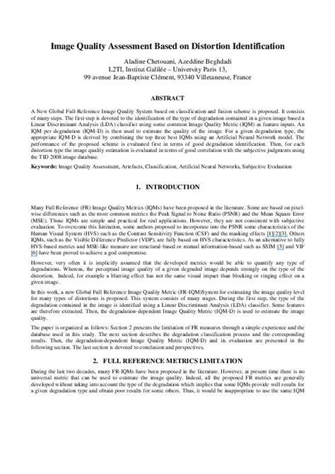 Pdf A No Reference Image Quality Metric For Blur And Ringing Effect Based On A Neural