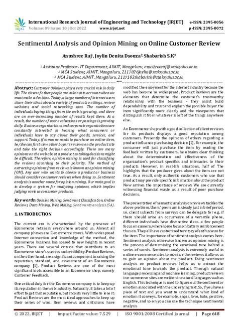 Pdf Sentimental Analysis And Opinion Mining On Online Customer Review