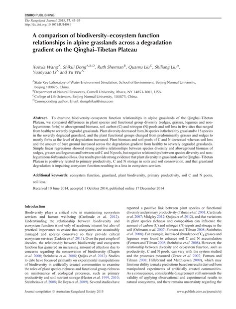 Pdf A Comparison Of Biodiversityecosystem Function Relationships In Alpine Grasslands Across
