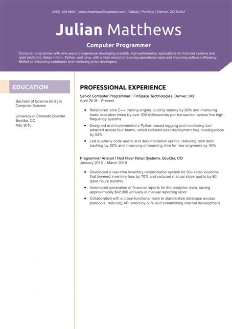 20 Best Programmer Resume Examples And Templates For 2025
