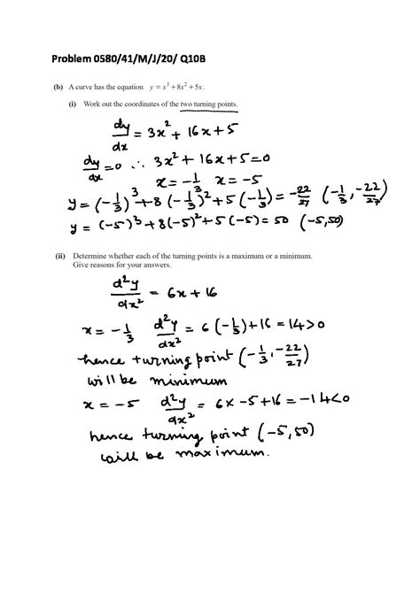 Solution Igcse Paper 4 Differentiation Problem 0580 41 M J 20 Q10b
