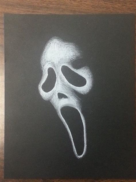 Scream Ghostface White Pencil Drawing On Black Paper Black Paper Drawing Black And White Art