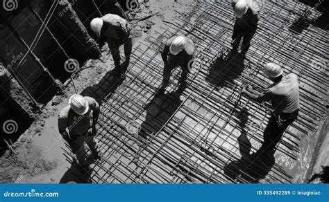 Construction Workers Pouring Concrete On A Rebar Grid Stock Illustration Illustration Of Black